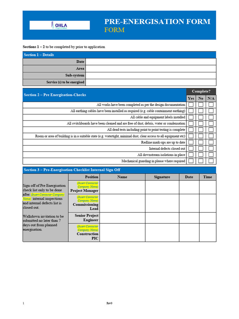 Pre Energisation Form | PDF