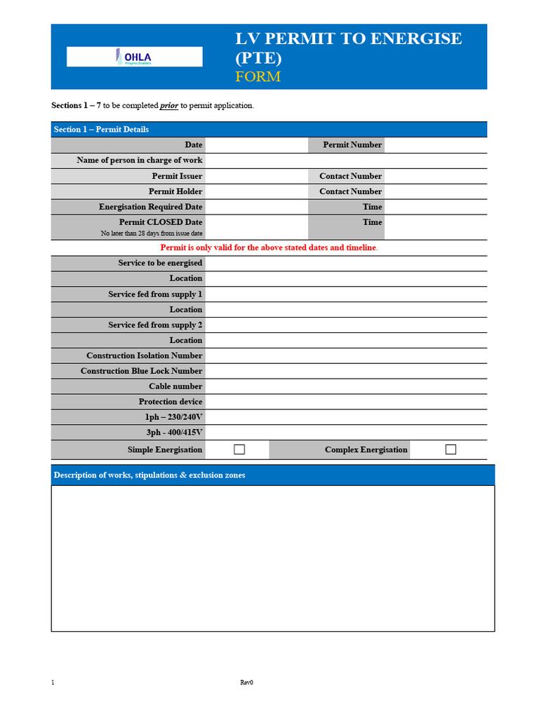 LV Energisation Permit Form Guide | PDF | Safety