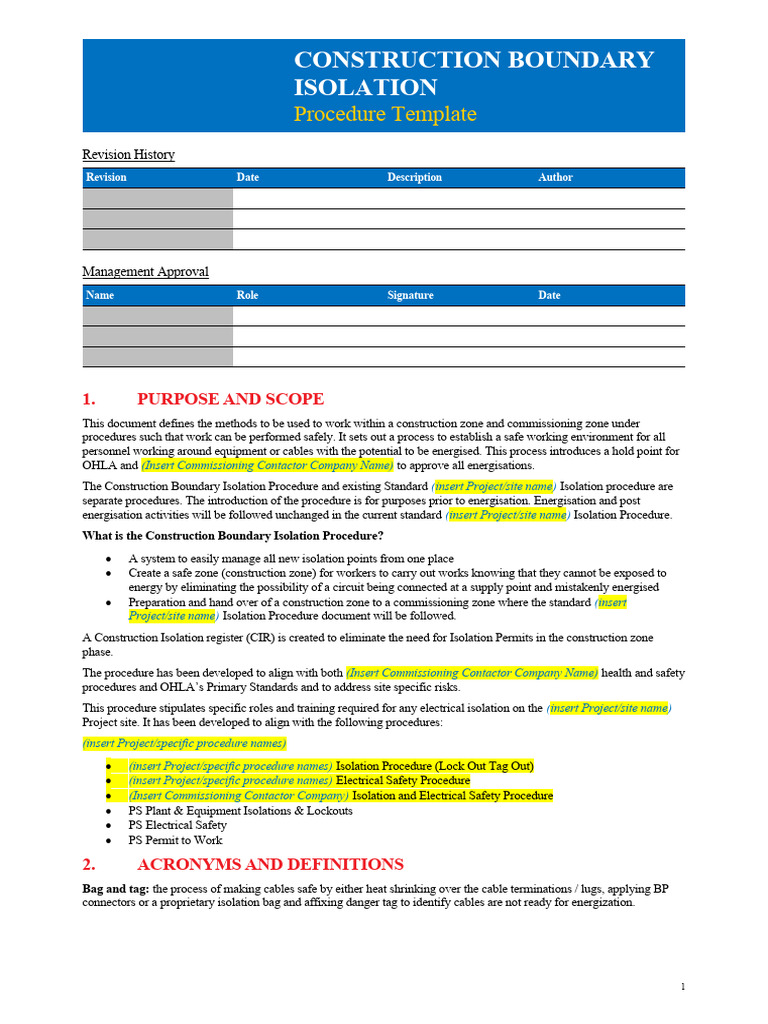 Construction Boundary Isolation Procedure Template | PDF | Home ...