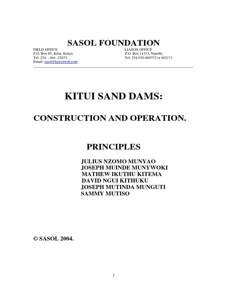 Sasol - 2004 - Kitui Sand Dams Construction and Operation | PDF | Water | Groundwater