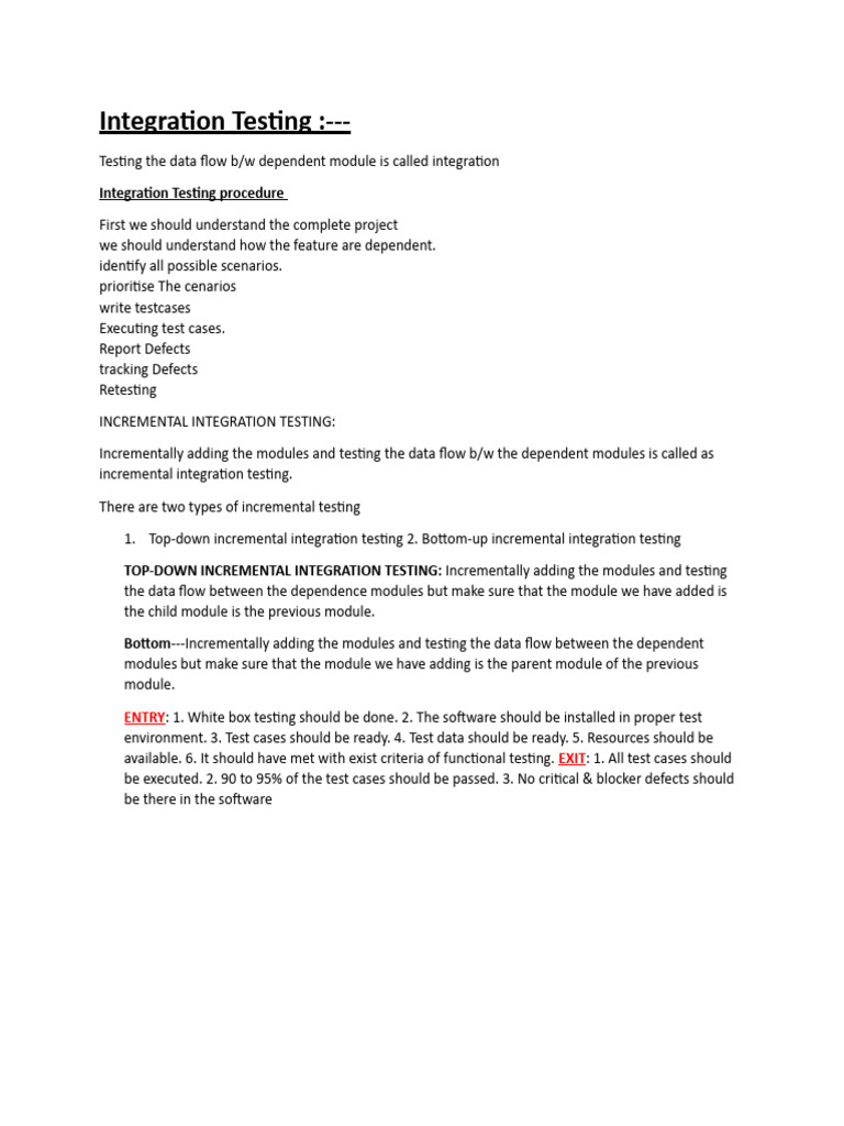 Integration Testing Procedures Explained | PDF