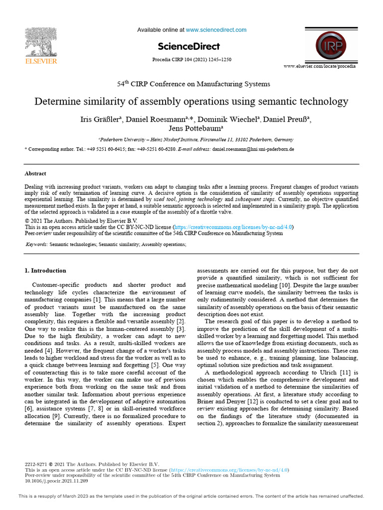 Semantic Similarity in Assembly Operations | PDF | Concept | Information