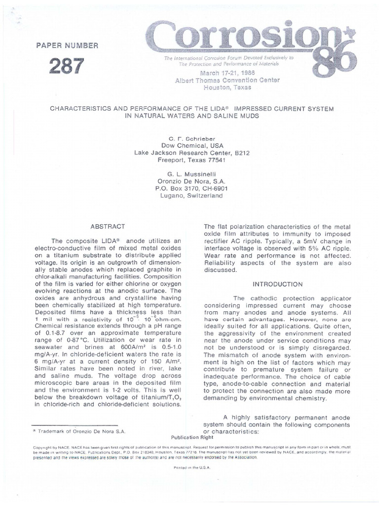 Characteristics and Performance of The LIDA (R) Impressed Current ...