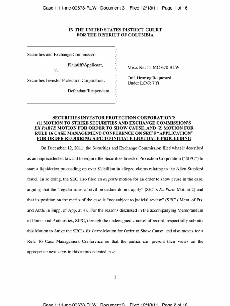 SIPC Motion To Strike SEC Order | Download Free PDF | U.S. Securities ...