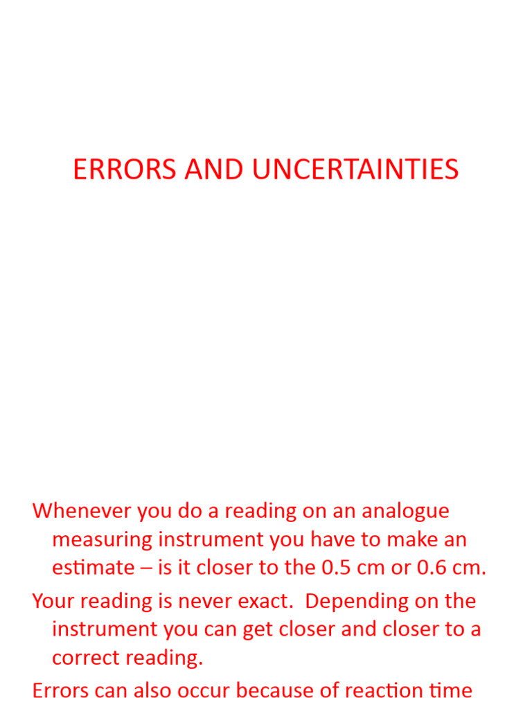Errors And Uncertainties Pdf Accuracy And Precision Uncertainty