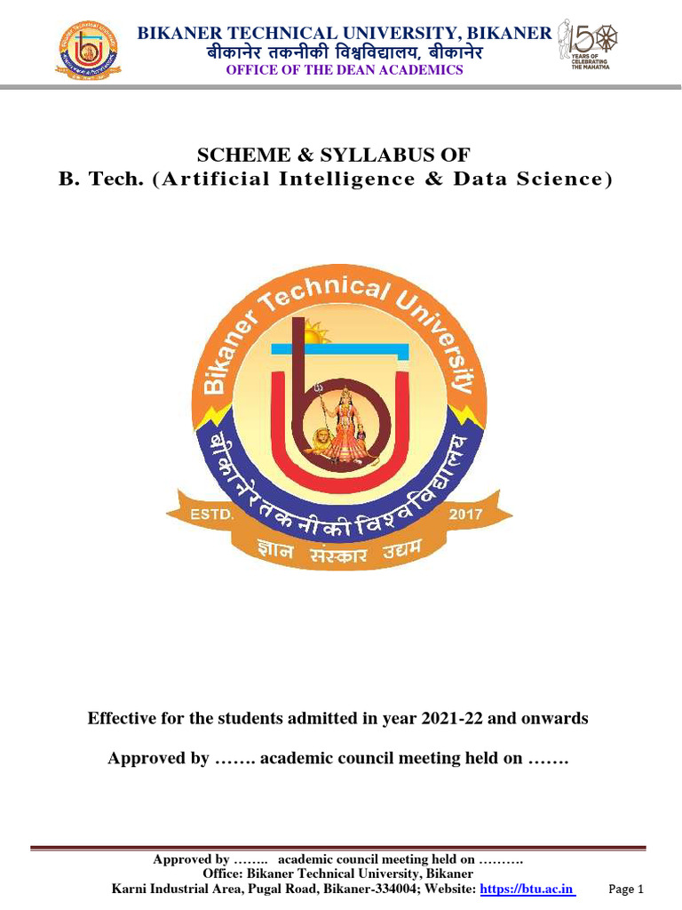 B.Tech AI & Data Science Syllabus | PDF | Probability Distribution ...