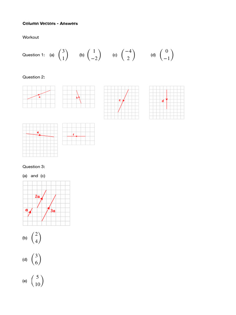 Column Vectors Answers PDF | PDF | Linear Algebra