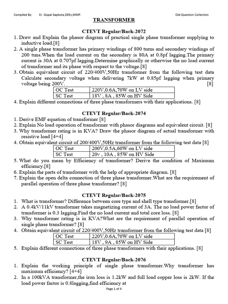 Old Question Collection On Machine-I | PDF | Transformer | Electric Motor