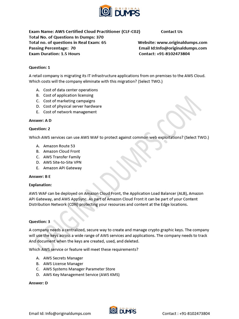 Aws Certified Cloud Practitioner CLF c02 Sample1713265794 | PDF | Amazon Web Services | Cloud ...