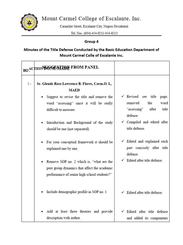 Title Defense Minutes for Education Study | PDF | Methodology | Cognition