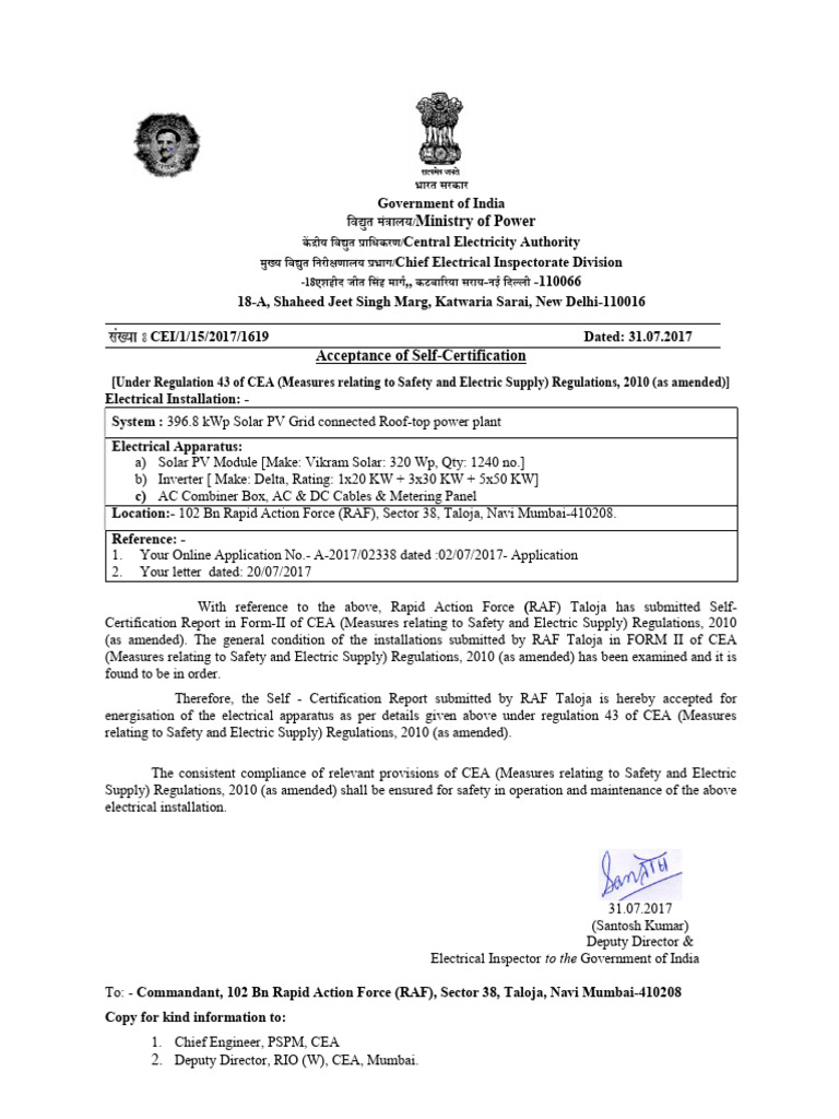 Acceptance of Solar PV Self-Certification | PDF | Photovoltaic System ...