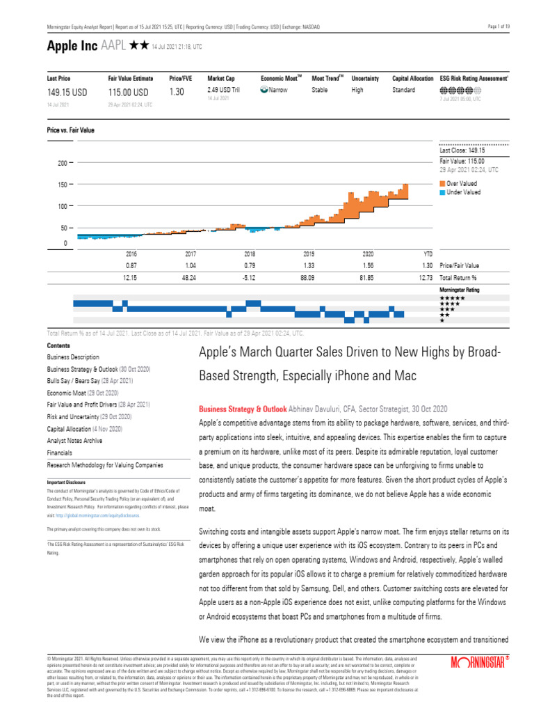 Morningstar Equity Analyst Report | PDF | Apple Inc. | Ios