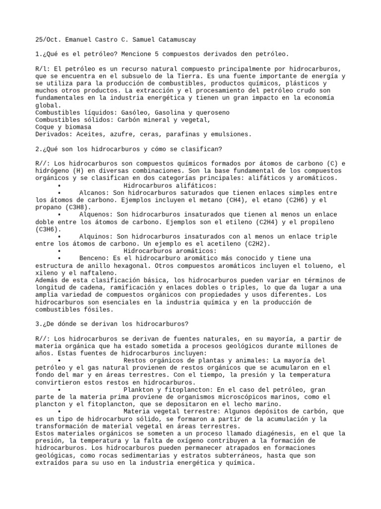 Consulta Emanuel Castro Samuel Catamuscay | PDF | Hidrocarburos | Petróleo