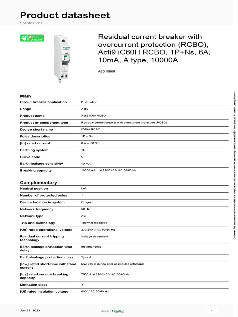 Acti9 Ic60 RCBO - A9D10806 | PDF | Alternating Current | Electrical ...
