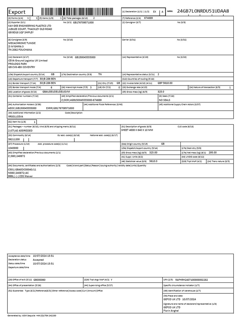 Export Declaration Report (RAFHRH2407100000002282) | PDF | Economies
