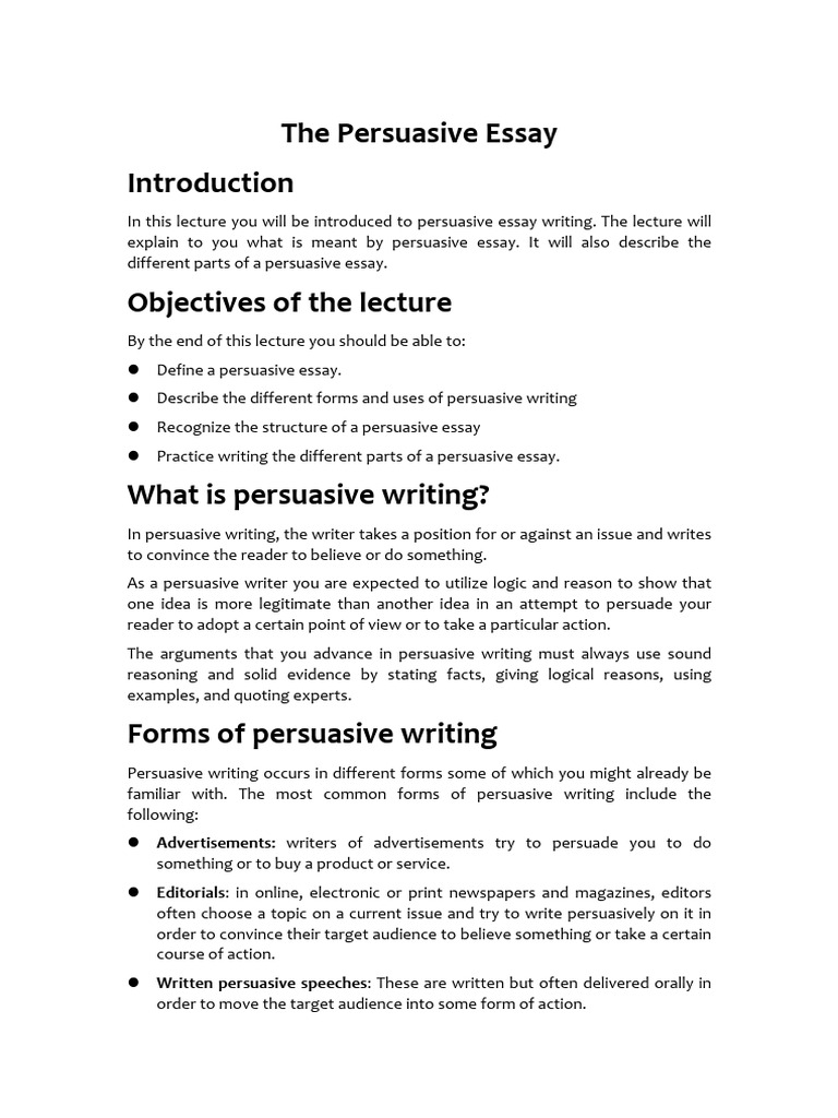The Persuasive Essay | PDF | Essays | Argument