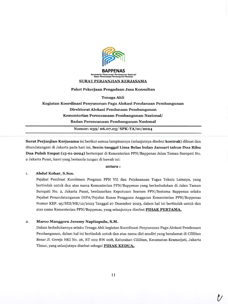 039 SPK Kontrak Marco Manggora Jeremy | PDF