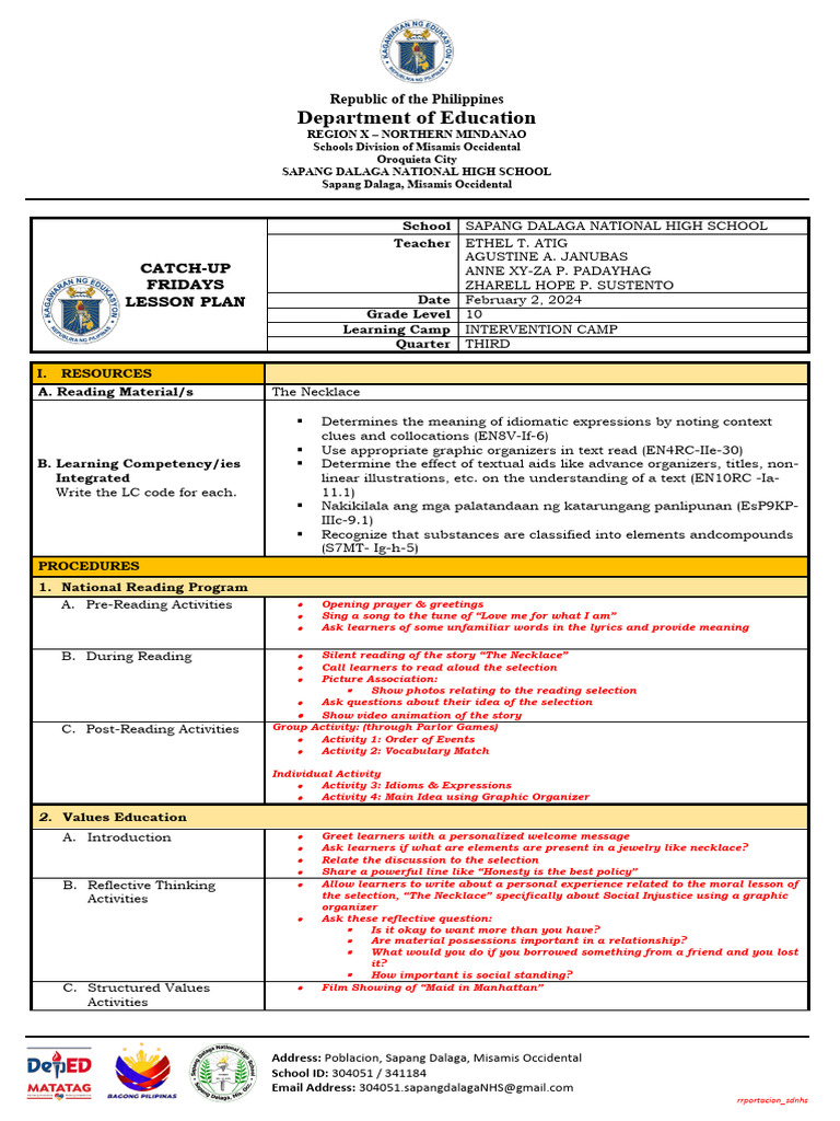 Values education-CUF-Lesson-Plan-Intervention | PDF | Learning | Cognition