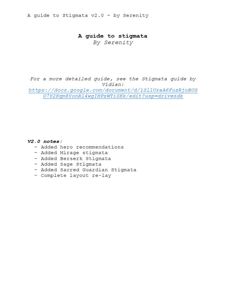 Stigmata v2.0 Guide for Heroes | PDF