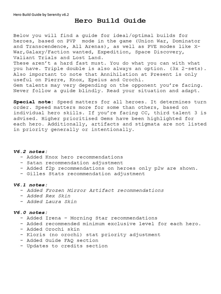 X Hero Build Guide by Serenity v6.2 | PDF
