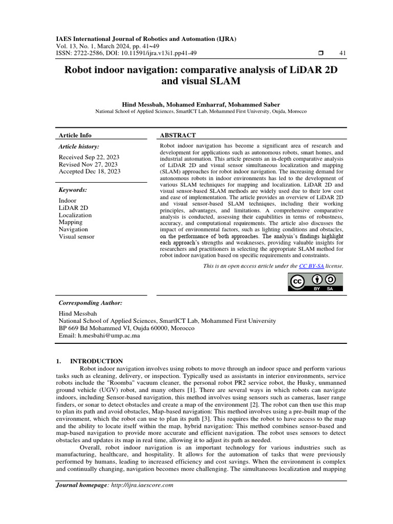 LiDAR vs. Visual SLAM for Indoor Navigation | PDF | Lidar