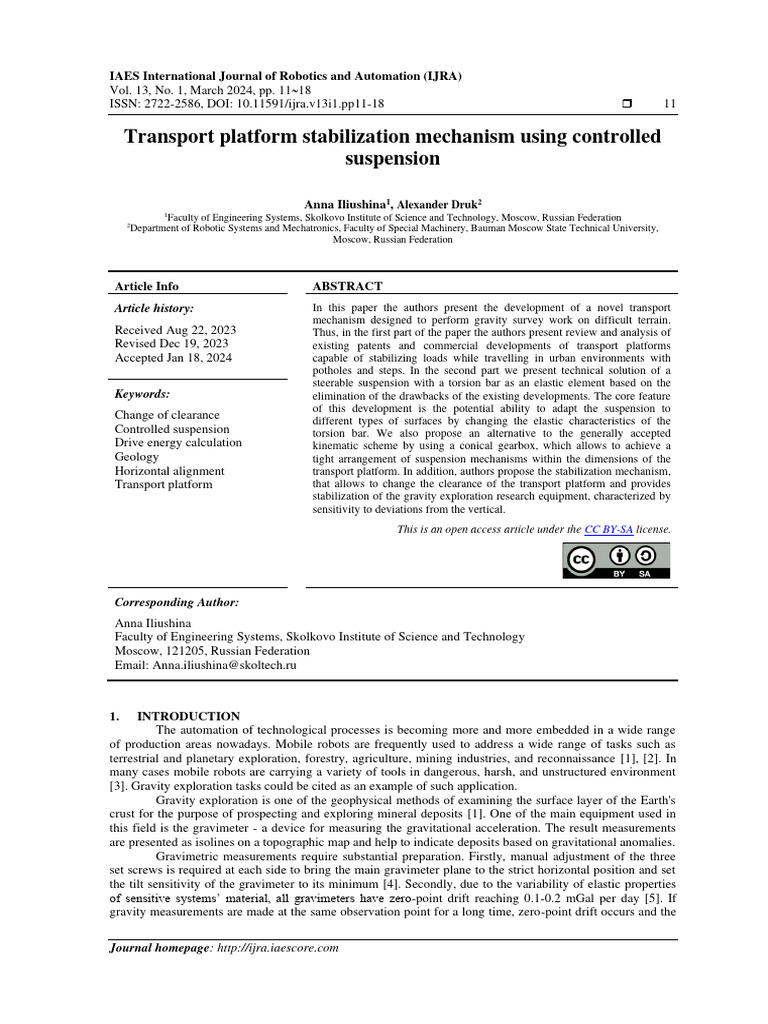 Transport Platform Stabilization Mechanism Using Controlled Suspension ...