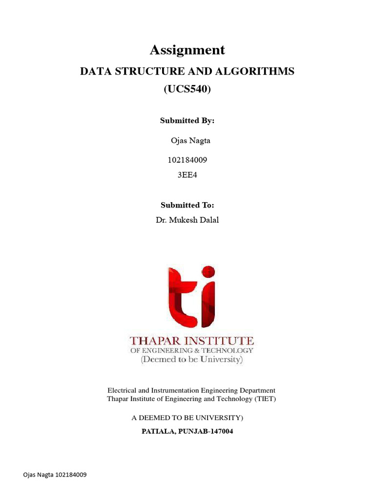Dsa Assignment Ojas - Nagta 102184009 | PDF | Vertex (Graph Theory) | Theoretical Computer Science