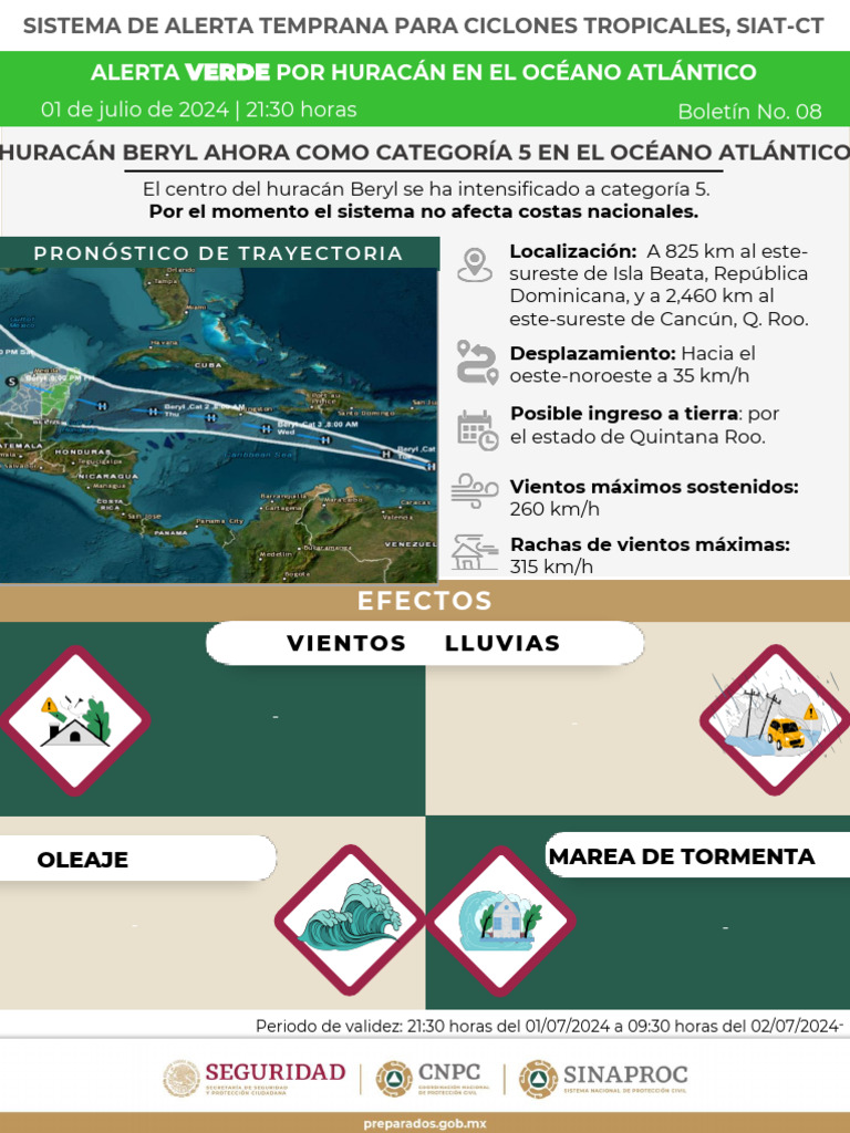 08 H5 Beryl 01072024 Resumido | PDF | Ciclones tropicales | Estaciones