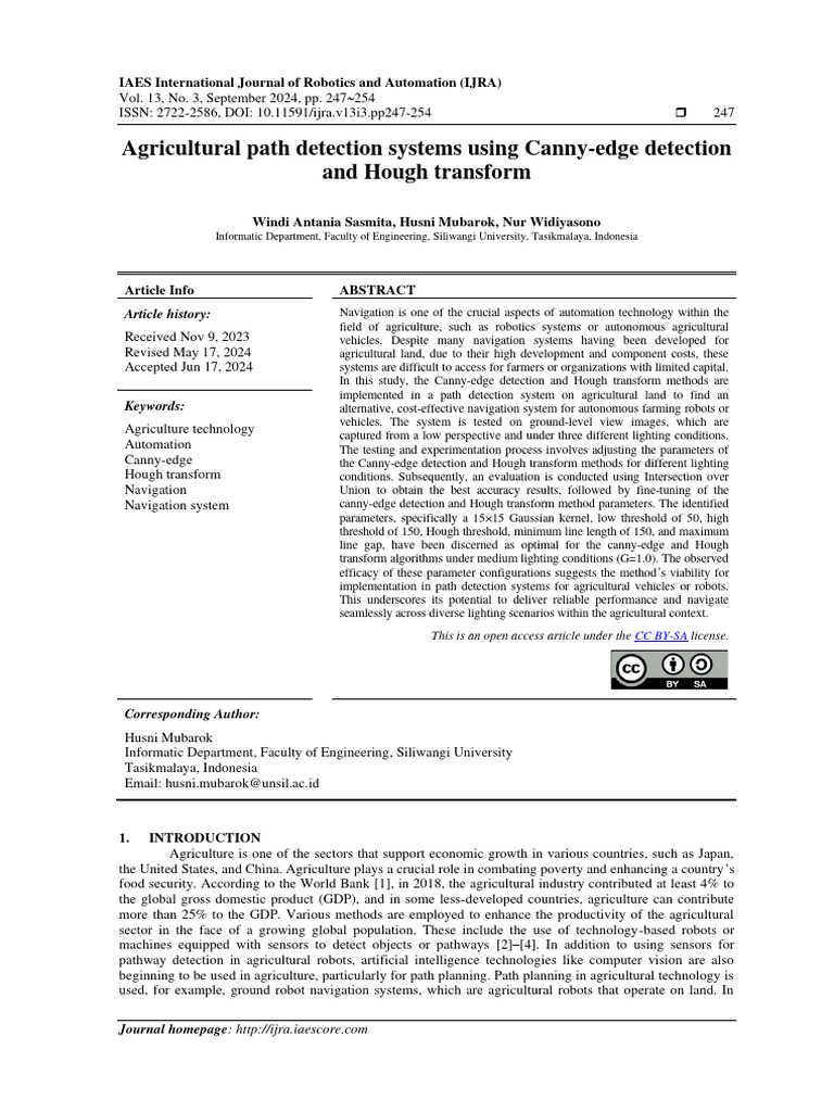 Agricultural path detection systems using Canny-edge detection and Hough transform | PDF