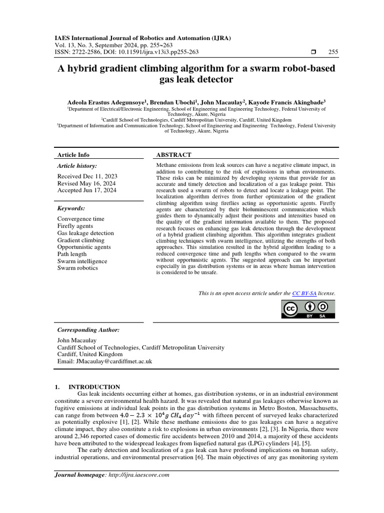 A Hybrid Gradient Climbing Algorithm For A Swarm Robot-Based Gas Leak Detector | PDF | Force ...