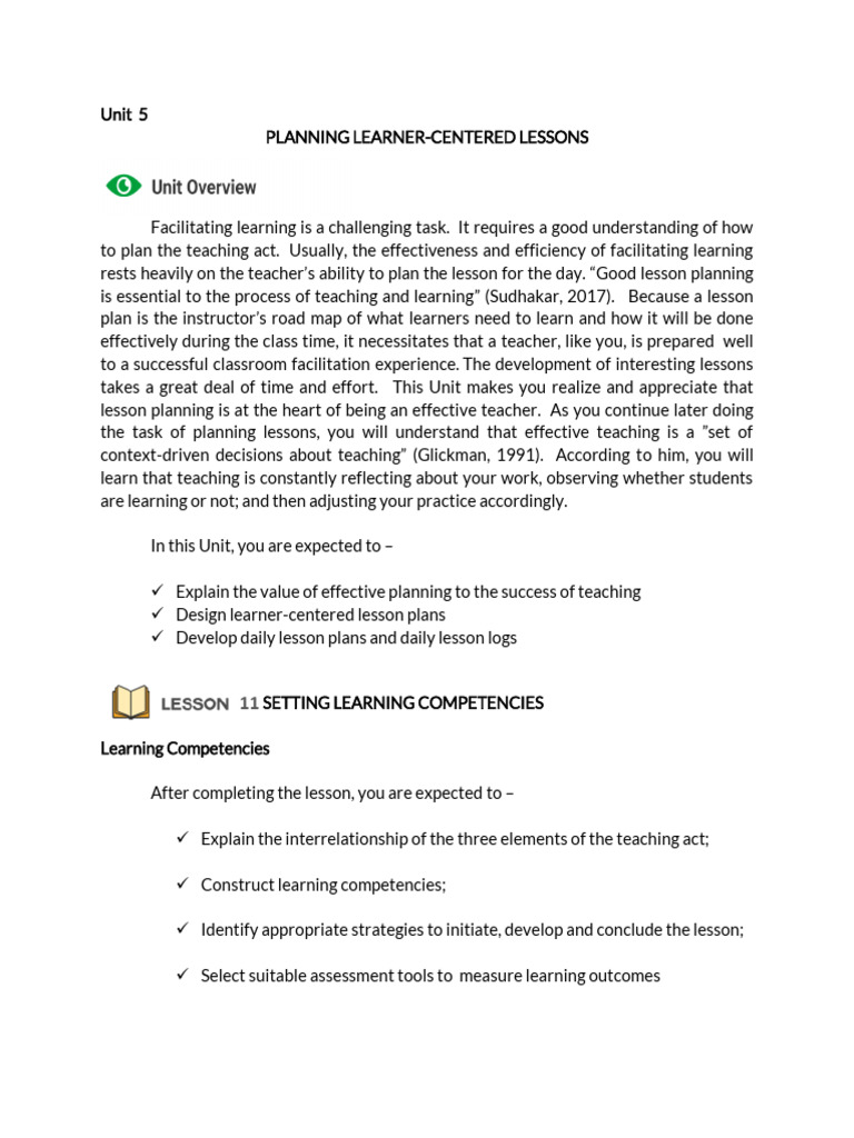 EDUC-31-Unit-5-Planning-the-Lesson-Lessons-11-13-v042421 | PDF | Learning | Educational Assessment