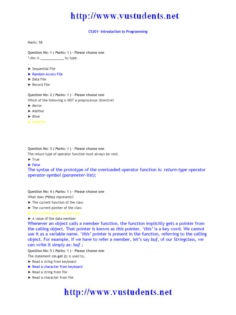 CS201 Solved Final Papers 249 Pages File | PDF | Class (Computer ...