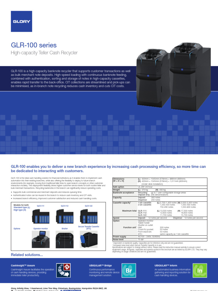 GLR-100 Datasheet en | PDF | Cash | Banknote