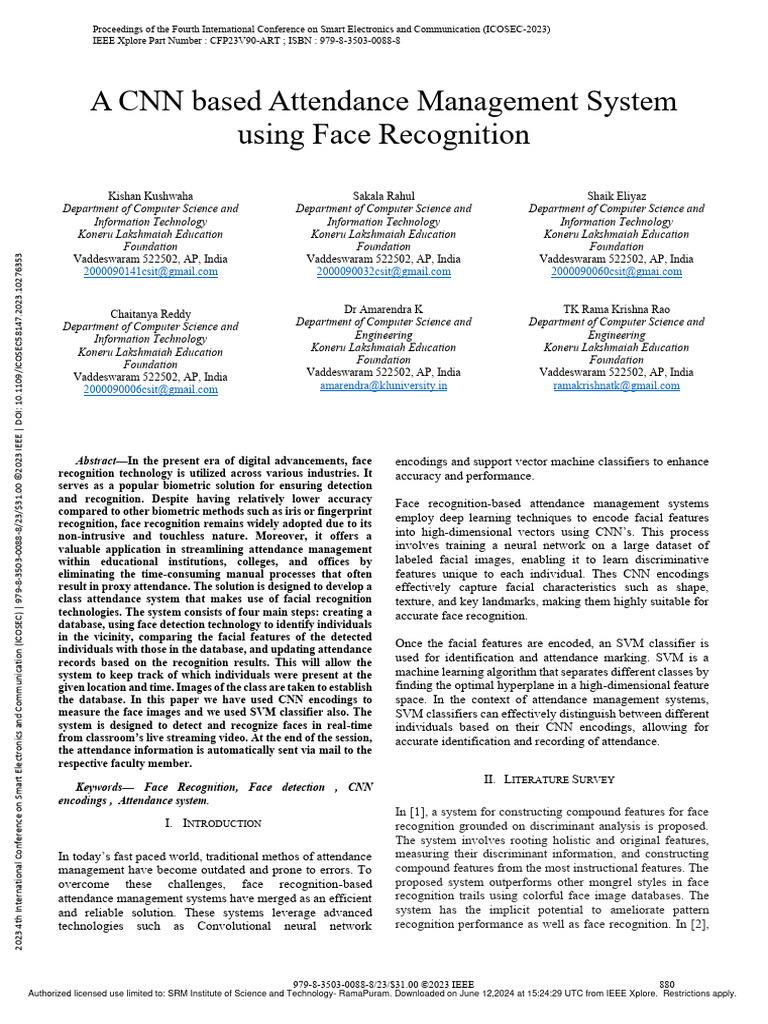 Attendance Management System Using Face Recognition Pdf Support