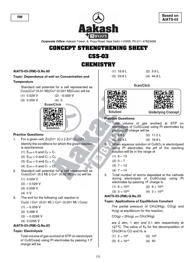 Concept Strengthening Sheet (CSS-03) Based On AIATS-03 (RM) - Chemistry | PDF | Solubility ...