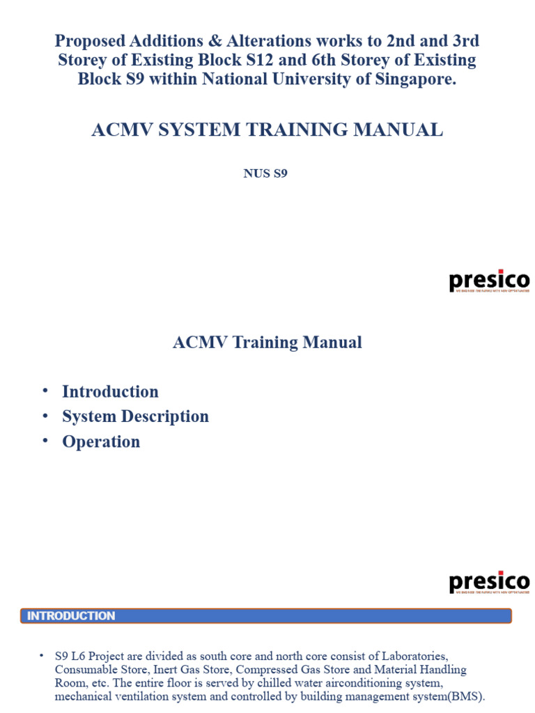 ACMV System Training Manual for NUS | PDF | Air Conditioning | Gas ...
