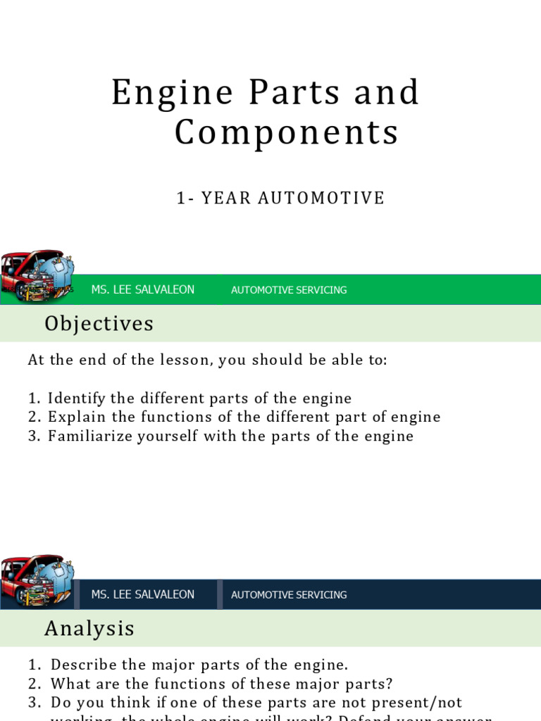 ENGINE PARTS AND FUNCTION | PDF | Piston | Internal Combustion Engine