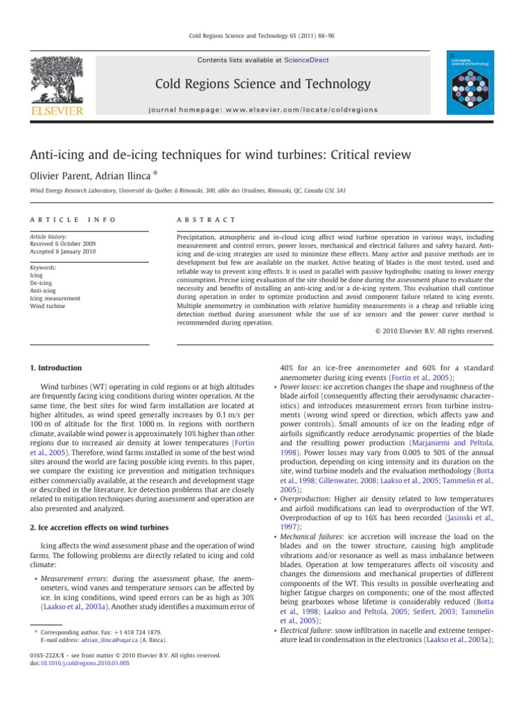 Anti-Icing and De-Icing Techniques For Wind Turbines | PDF | Ice | Wound