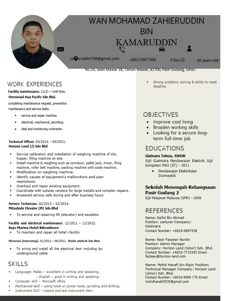 Resume (Wan Mohamad Zahieruddin) | PDF | Elevator | Manufactured Goods