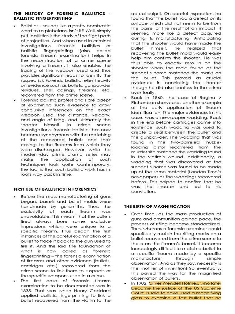 The History of Forensic Ballistics | PDF | Forensic Science | Gun Barrel