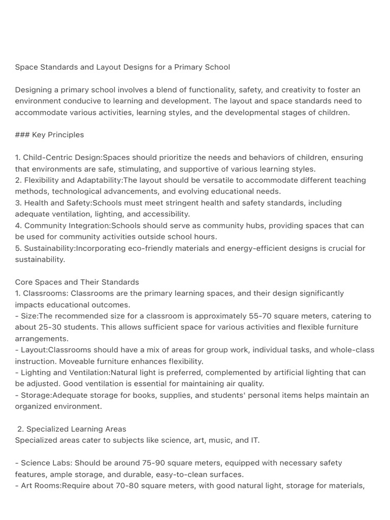 Space Standards and Layout Designs For A Primary School | PDF ...