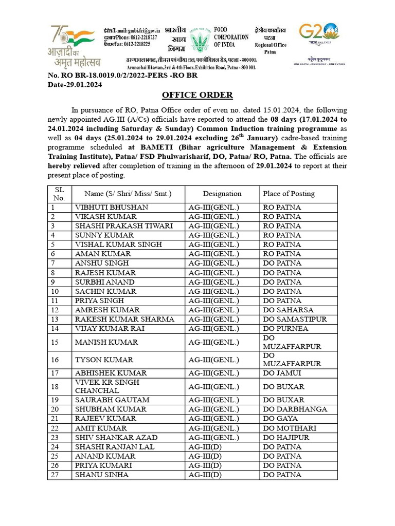 Relieving Order Training | PDF