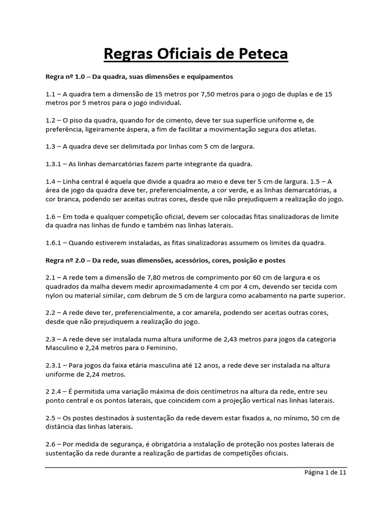 Regras Oficiais do Jogo de Peteca | PDF | Juiz (esportes) | Esportes