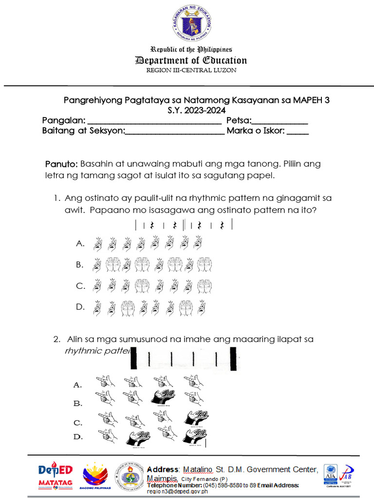 RAT_MAPEH_Grade-3 (1) | PDF