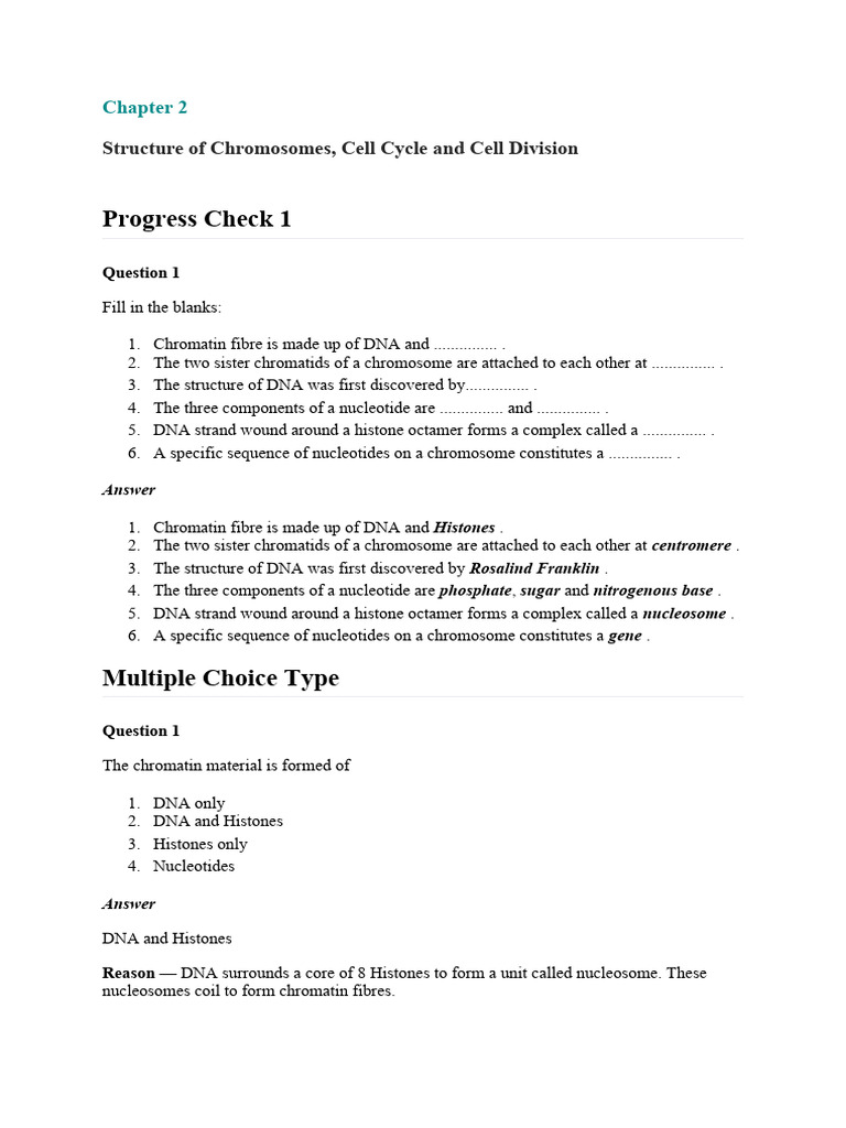 Ch-2 Structre of Chromosomes, Cell Cycle & Cell Division | PDF ...