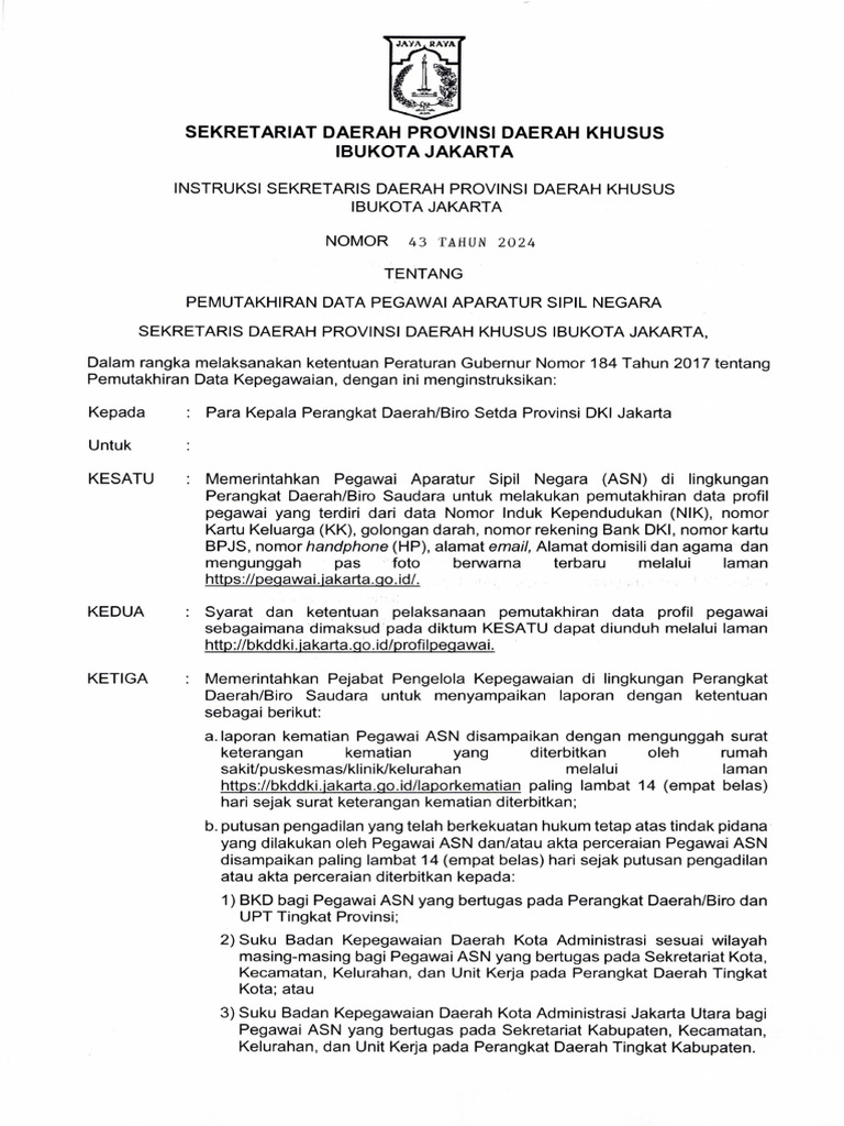 Insekda 43 Pemutakhiran Data Asn | PDF