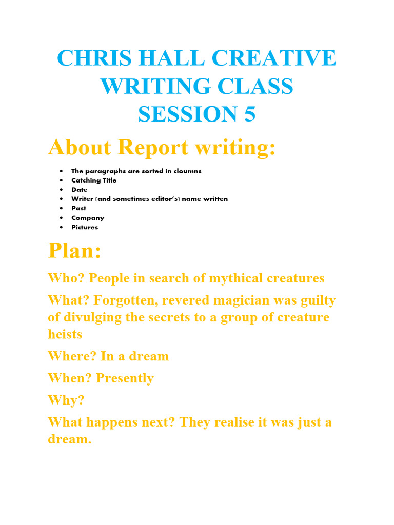 Chris Hall Creative Writing Class Session 5 | PDF | Mystery, Thriller & Crime Fiction