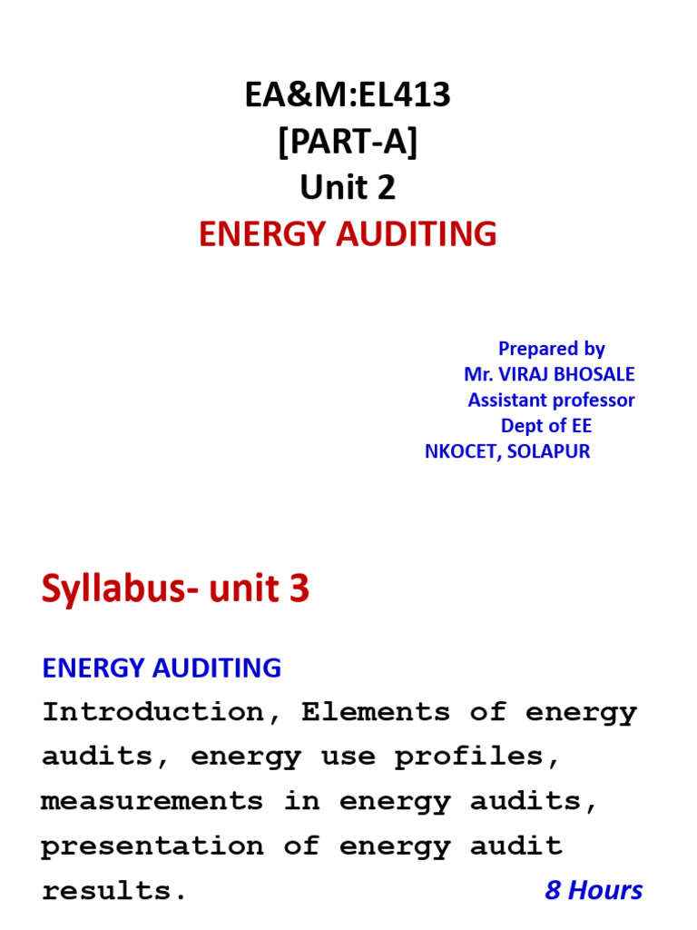 EAM Unit 2 Energy Audit VBB | PDF | Energy Conservation | Audit