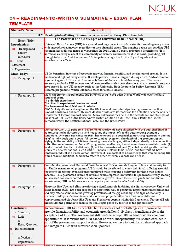 Reading-Into-Writing (Summative) Essay Plan Template | PDF | Economies
