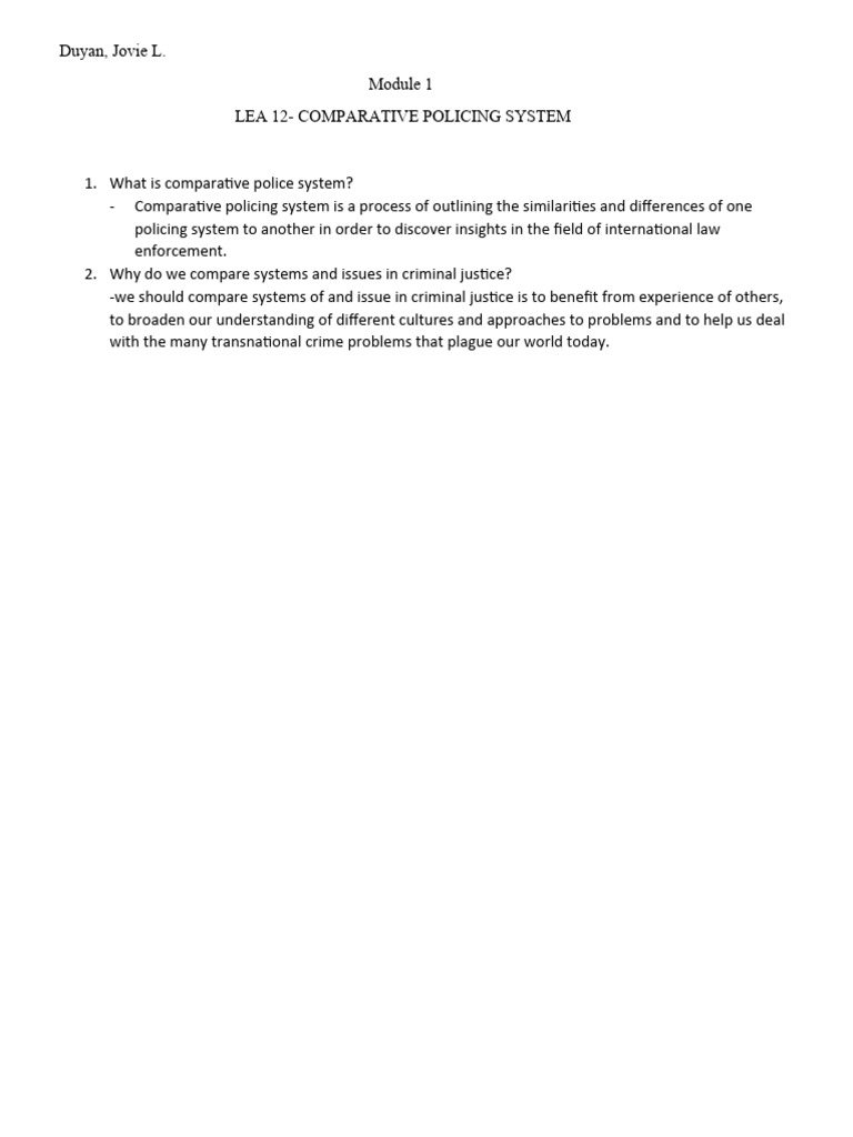 Comparative Policing System | PDF